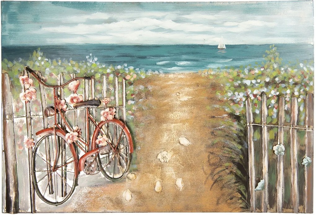 Vintage kovový obraz Bicykl u moře - 120*7*80 cm