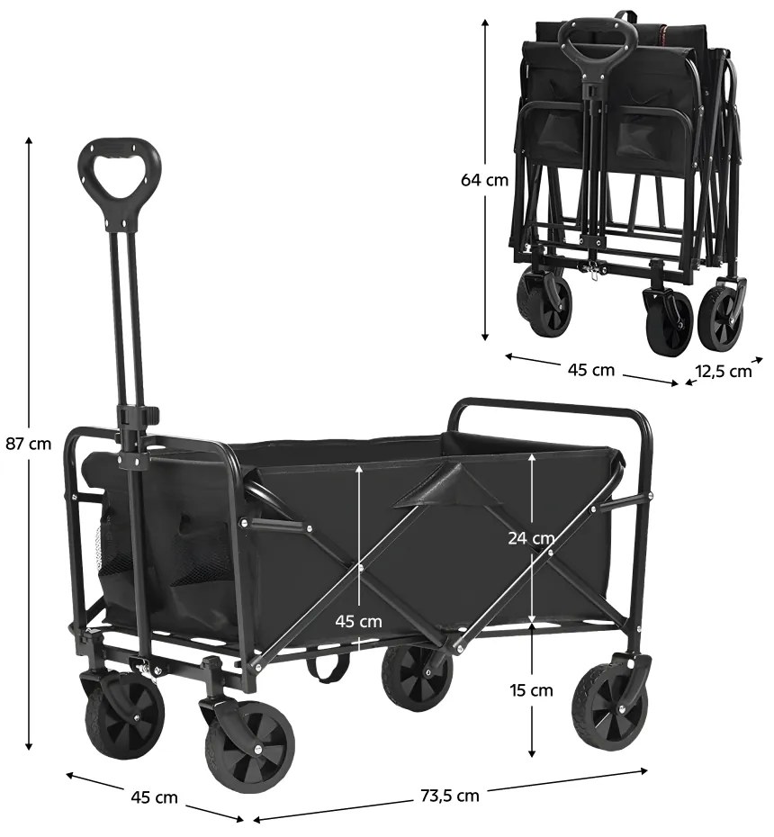 Kondela Zahradní vozík, skládací, černá, KARIL