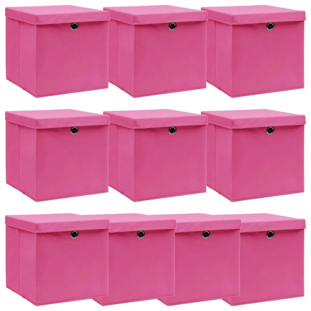 288348 vidaXL Úložné boxy s víky 10 ks růžové 32 x 32 x 32 cm textil