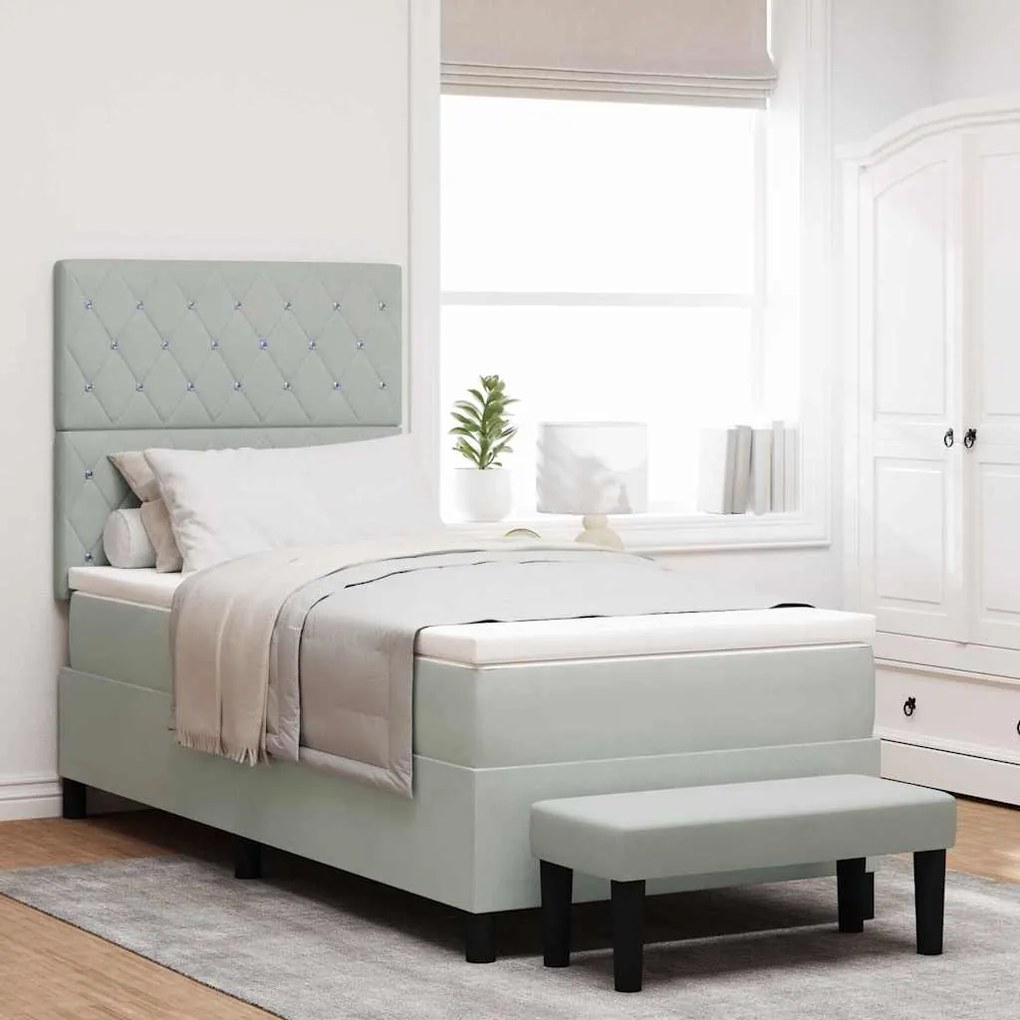 Postel s boxspringem s čelo Světle šedá 200 x 90 cm samet 3344420