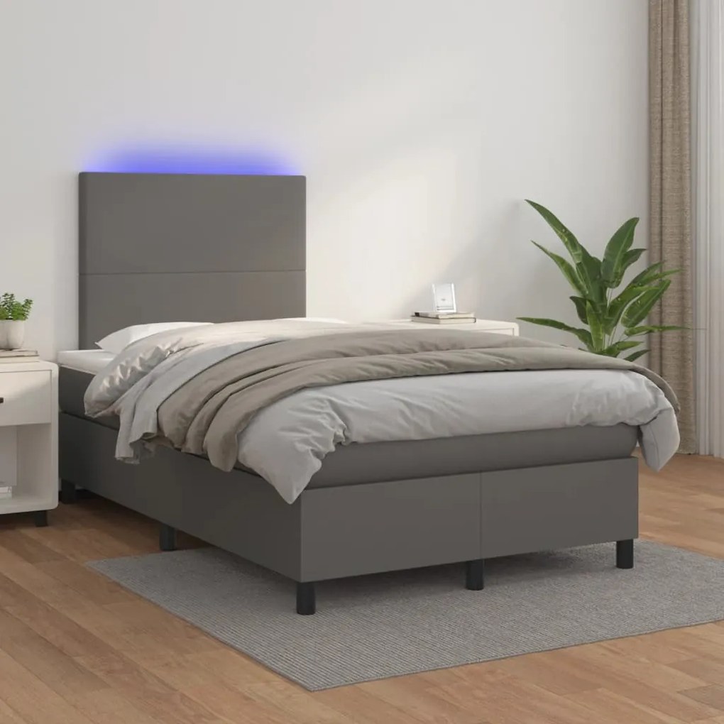 Box spring postel s matrací a LED šedá 120x200 cm umělá kůže 3135817