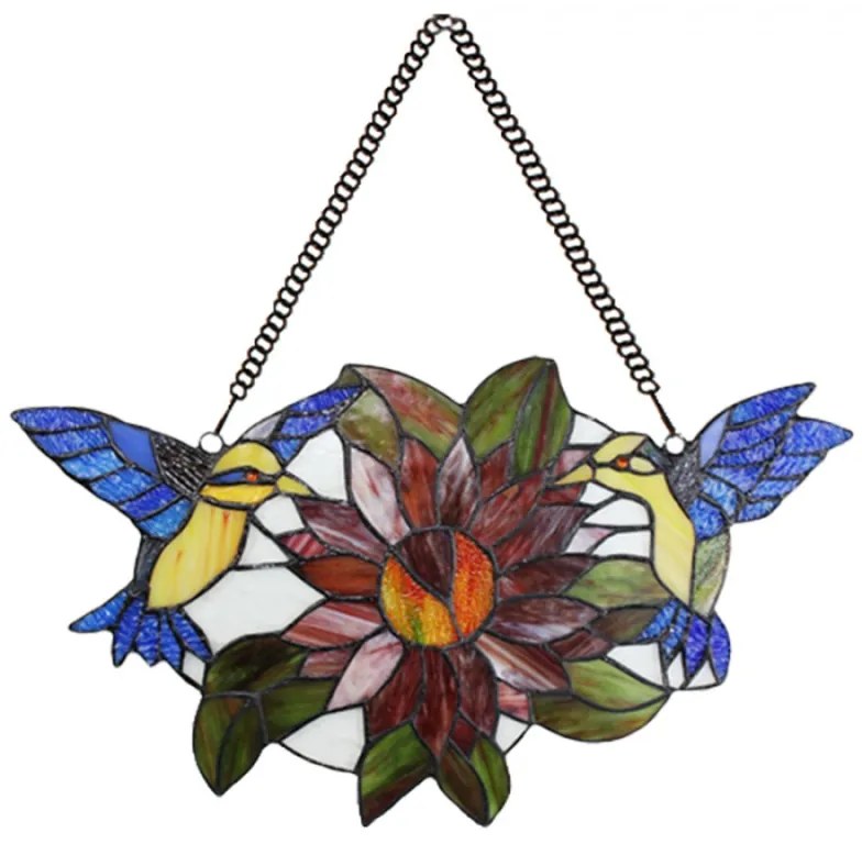 Závěsný Tiffany panel s ptáčky Birds Brown – 50x1x29/60 cm