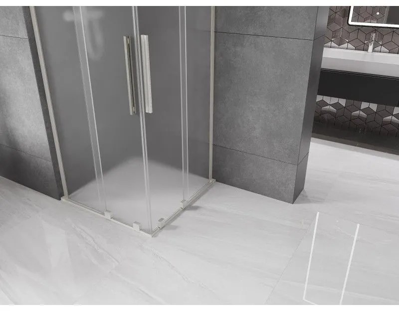 Mexen Velar L Duo, sprchový kout s posuvnými dveřmi 80 x 80 cm, 8mm sklo námraza, broušená ocel, 871-080-080-02-33-97