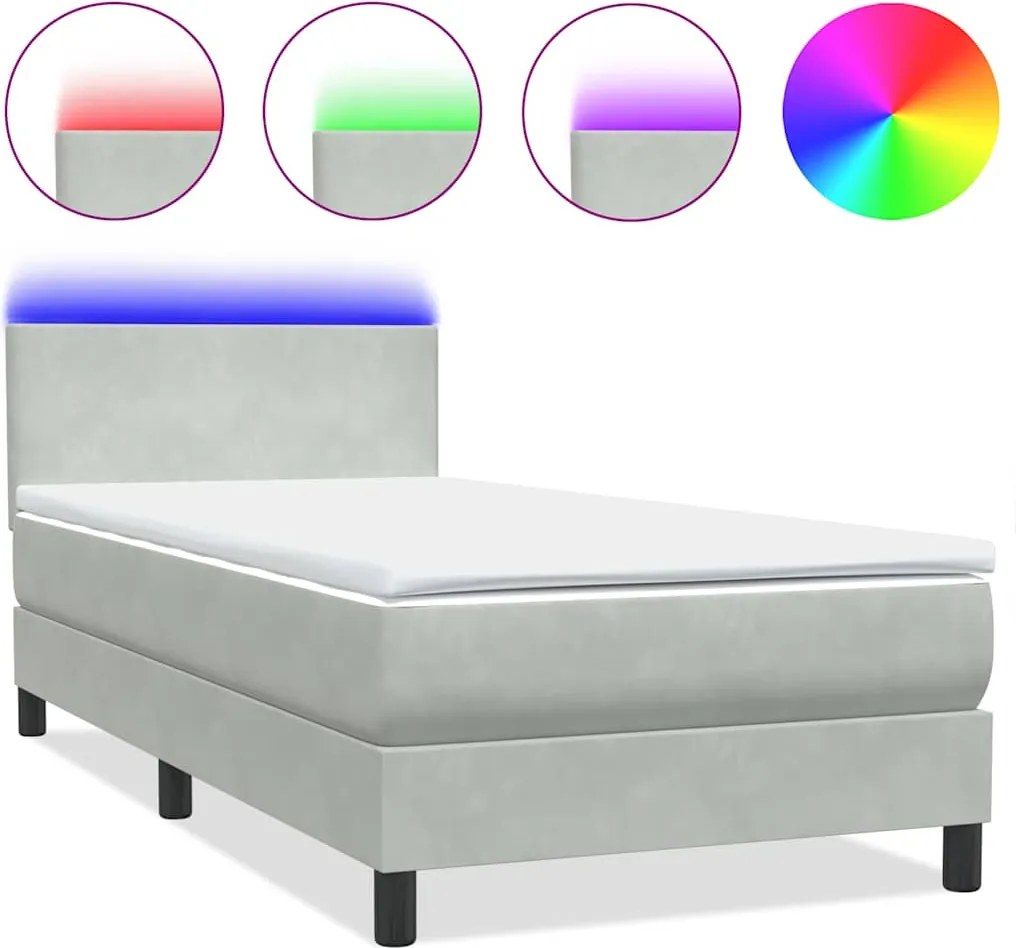 Box spring postel s matrací a LED Světle šedá 90x220 cm Samet 3316719