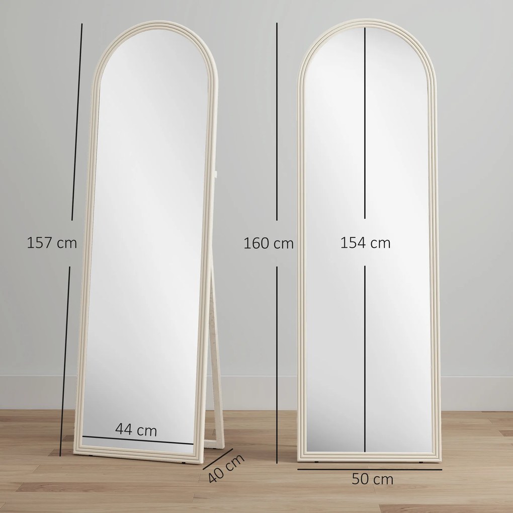 HOMCOM Zrcadlo na celou délku, 50 x 160 cm, volně stojící, montáž na zeď, obloukový rám, bílá