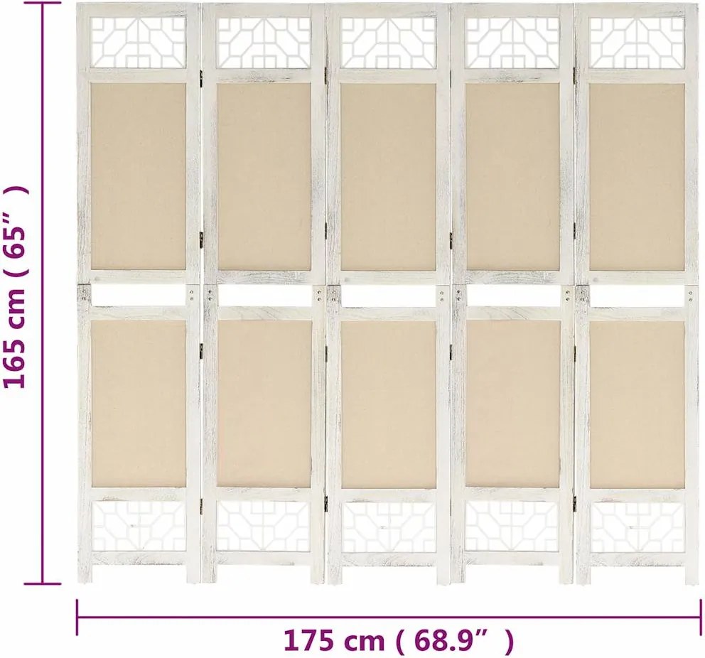 5dílný paraván krémový 175 x 165 cm textil 338560