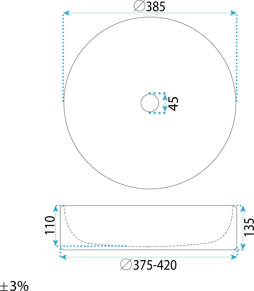 Rea Anastazja, umyvadlo na desku 390x390x135 mm, bílá lesklá, REA-U0639