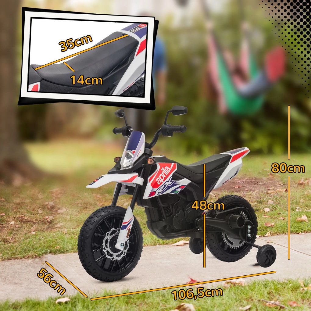 AIYAPLAY dětská elektrická motorka, 12V dětská motorka s hudbou, 6 km/h dětské vozidlo s odnímatelnými tréninkovými koly, 12palcové plastové pneumati…