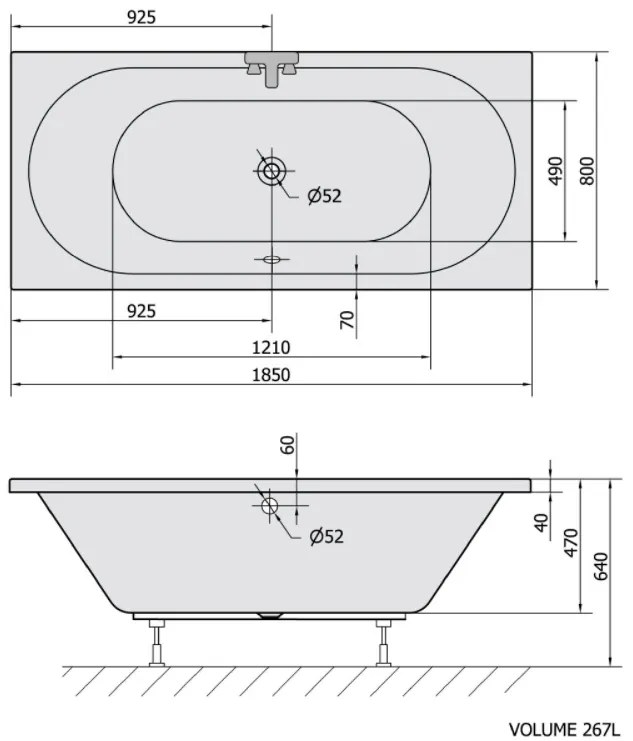 Polysan VIVA B obdélníková vana s konstrukcí 185x80x47cm, bílá, 71977