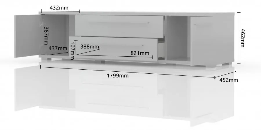 Televizní stolek PIANO TV180-2K2FV/PN bílá lesk