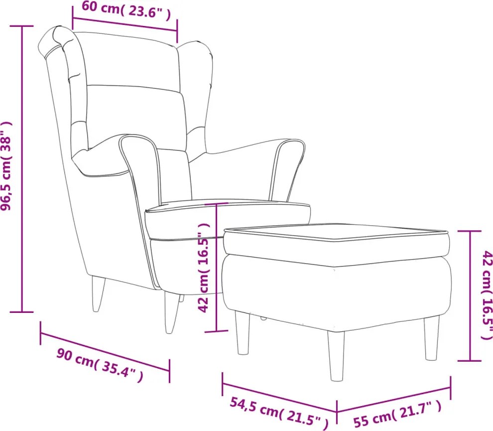 vidaXL Křeslo ušák se stoličkou samet [3115930] Barva: Černá