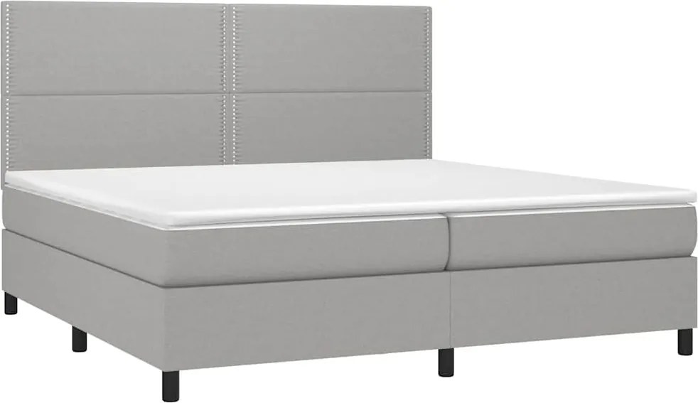 Box spring postel s matrací a LED světle šedá 200x200 cm textil 3134821
