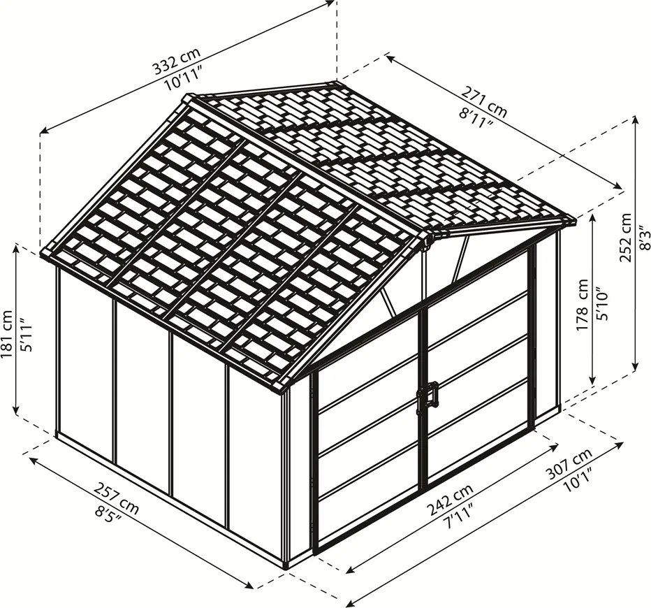Palram - Canopia Yukon 11' x 9' antracit - heavy duty prostorný domek s možností dalšího rozšíření (základní modul)