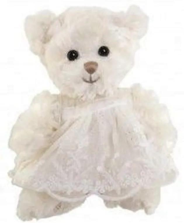 BUKOWSKI Plyšový medvídek Ninka v šatech bílý, 15 cm