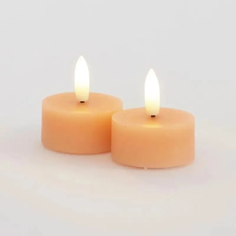 Sada LED čajové svíčky na baterie Sille Tealight, Ø 4,5 × 2,2 cm, broskvové, z pravého vosku, balení 2 ks