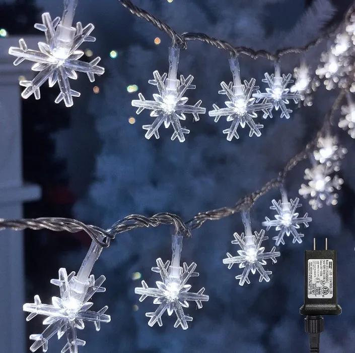 Vnitřní LED vánoční řetěz se sněhovými vločkami, studená bílá, 3m, 28 LED