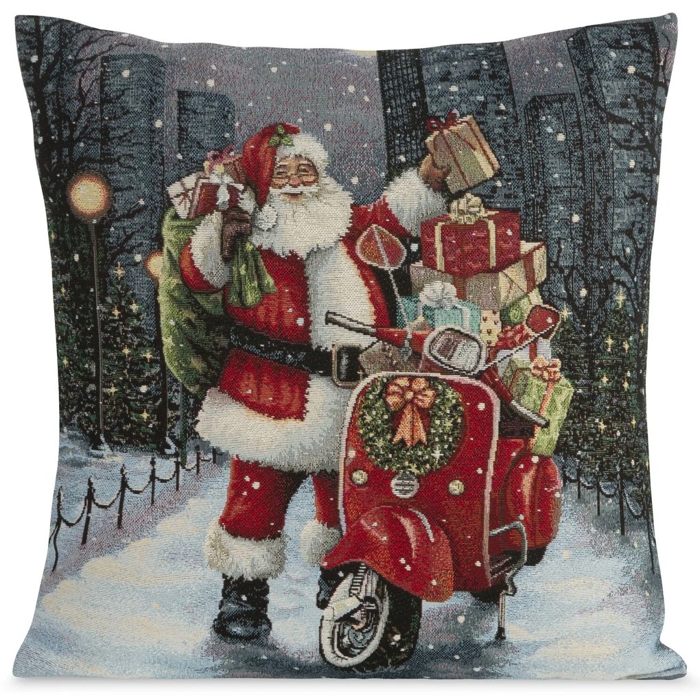 VÁNOČNÍ GOBELÍNOVÝ DEKORAČNÍ POVLAK NA POLŠTÁŘ MERRY4 45X45 CM VZOROVANÁ