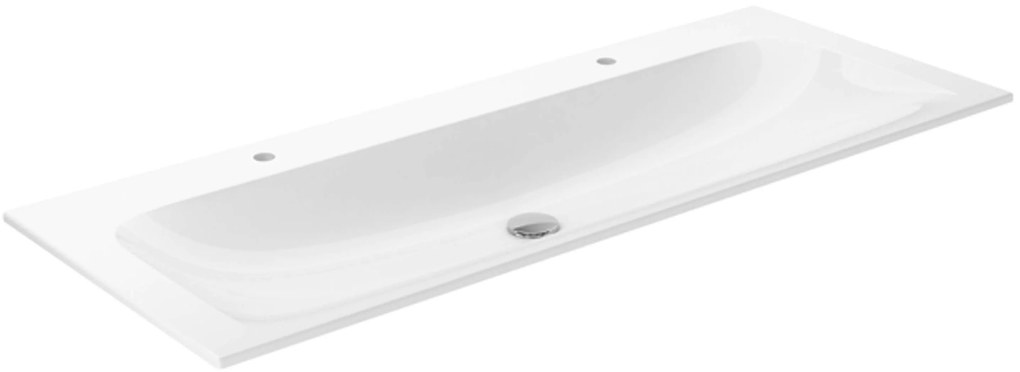 Keuco Plan - Dvojumyvadlo 121x49 cm, bez přepadu, 2 otvory pro baterie, CleanPlus, bílá 32980311202