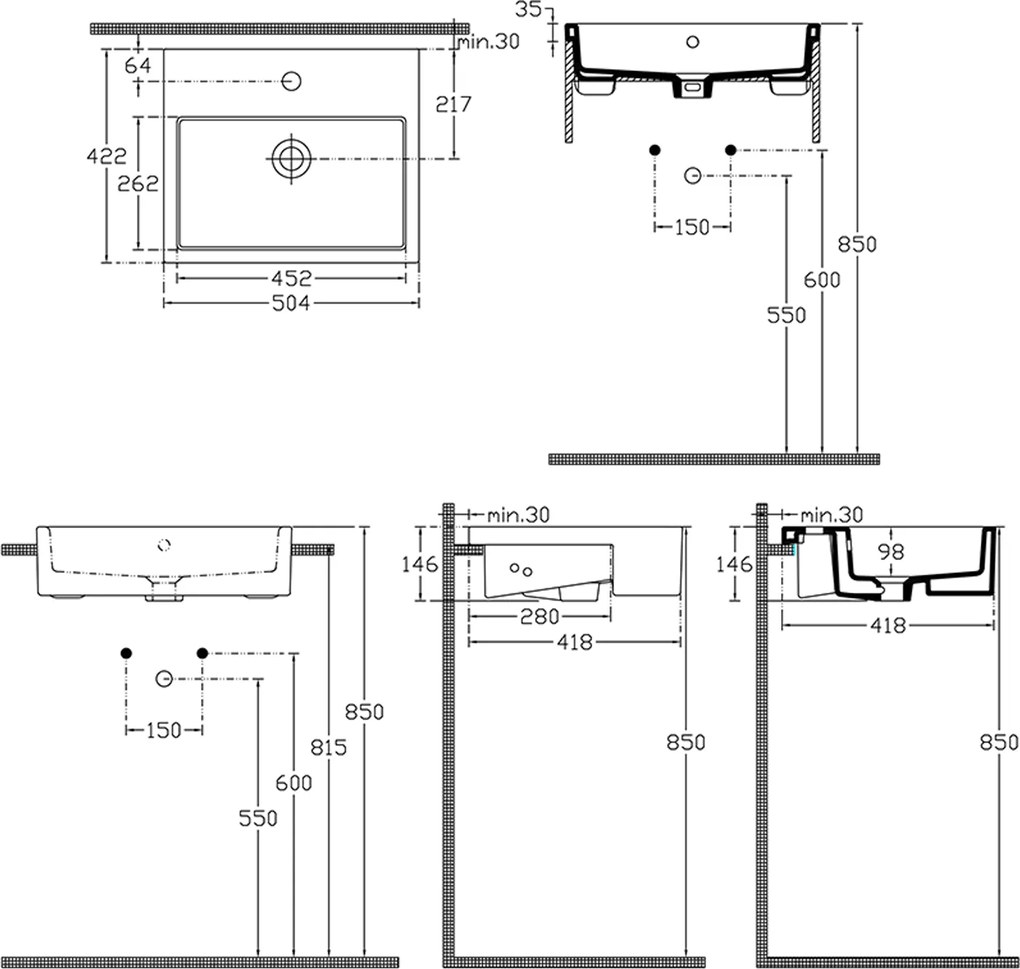 Isvea Isvea, PURITY hranaté umyvadlo polozápustné 50x42 cm, 10PL52050