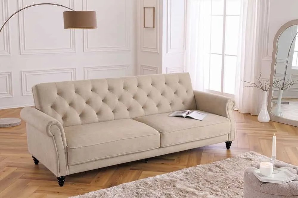 Designová rozkládací pohovka Scarlet 220 cm šampaňský samet