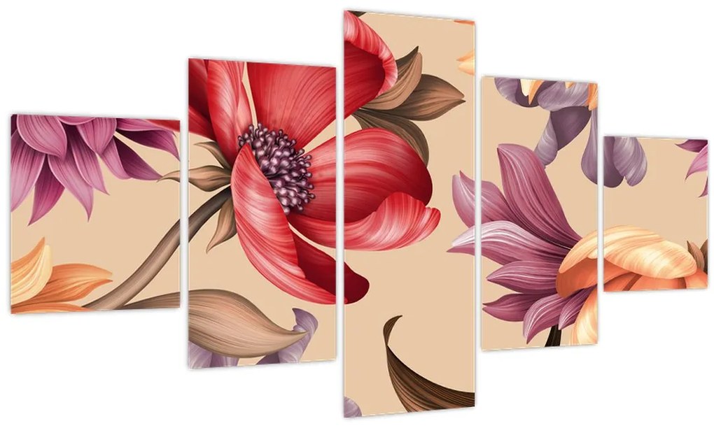 Obraz - Vintage květy (125x70 cm)