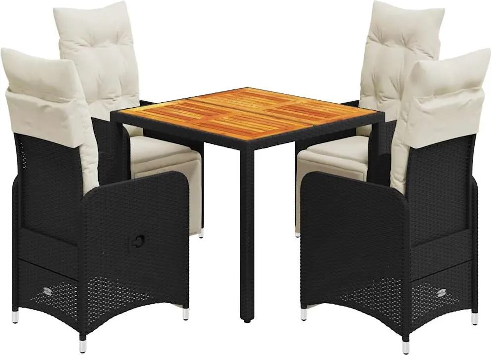 5dílný zahradní bistro set s poduškami černý polyratan 3277128
