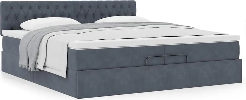 Osmanský rám postele s matrací tmavě šedá 200x200 cm samet 3311868