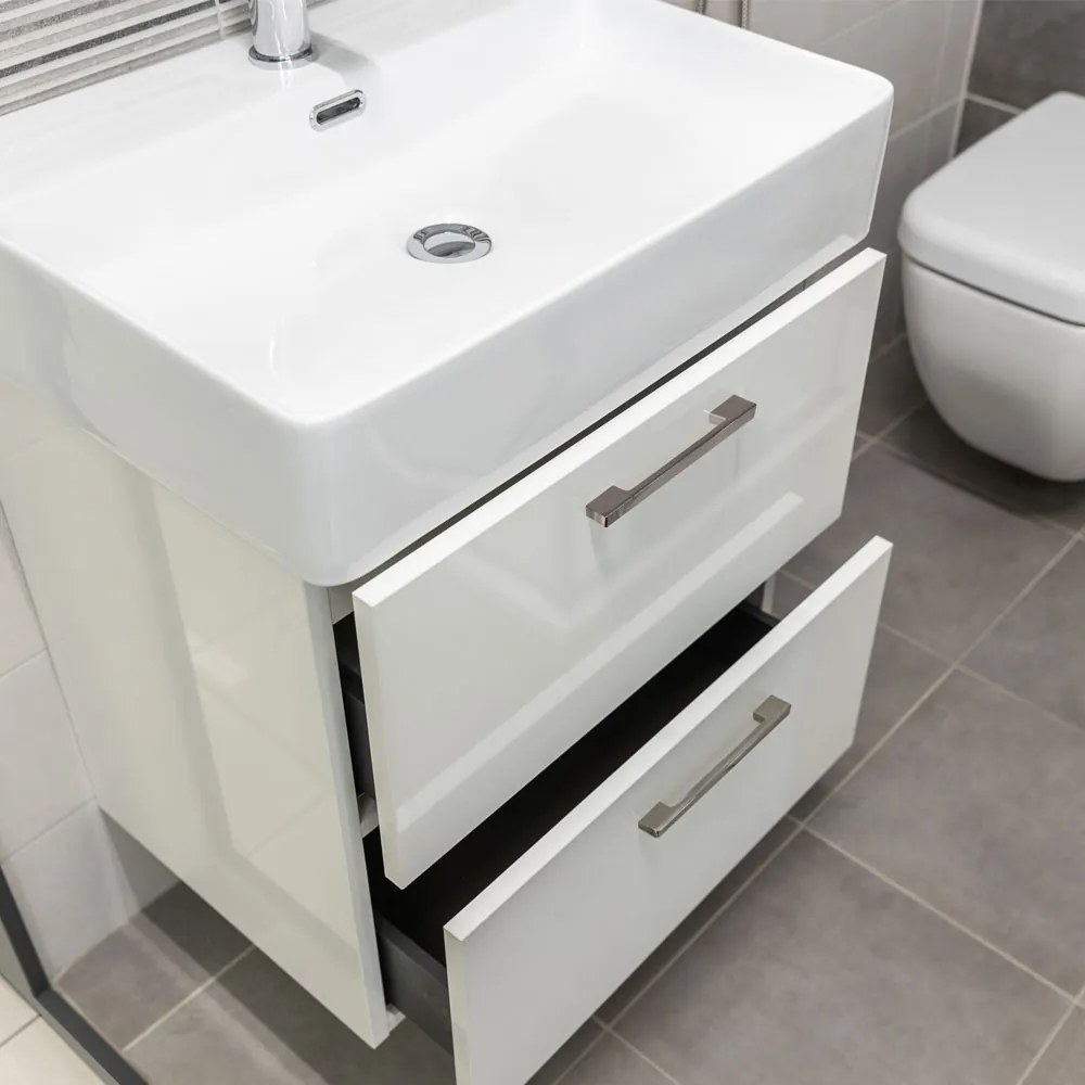 Mereo Mereo, Leny, koupelnová skříňka s keramickým umyvadlem 50 cm, bílá, nové madlo, MER-CN810N