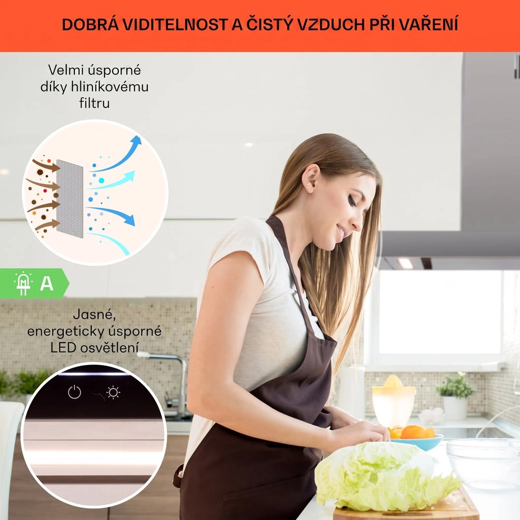 Klarstein Alinea 60 Smart, digestoř, 60 cm, nástěnná, 555 m³/h, Wi-Fi, A++, dotykový displej