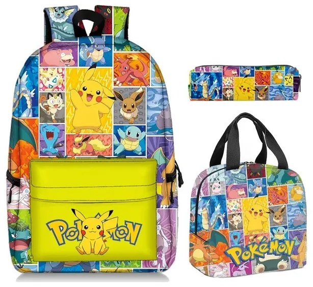 3-dílný set ŠKOLNÍ BATOH + PENÁL + SVAČINOVÉ POUZDRO na motivy oblíbených postaviček "Pokémon" Barva: sada 3 ks - 4