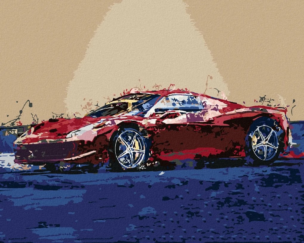 zuty zuty - malování podle čísel - červené abstraktní auto ferrari, 40x50 cm, plátno+rám
