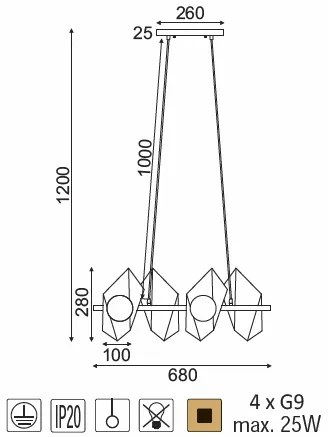 ACA DECOR Závěsné svítidlo POLYGON max. 4x25W/G9/230V/IP20