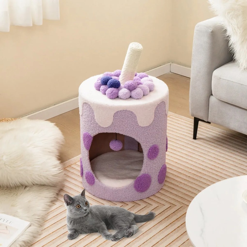 Costway Cat tree škrábací soudek ve tvaru mléčného čaje se sisalovými kolíky