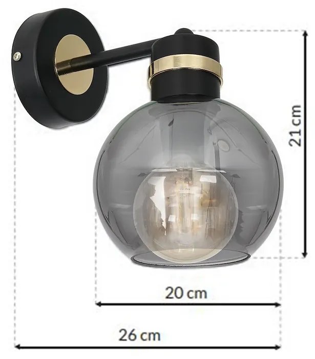 Nástěnné svítidlo Omega, 1x grafitové skleněné stínítko, b/g