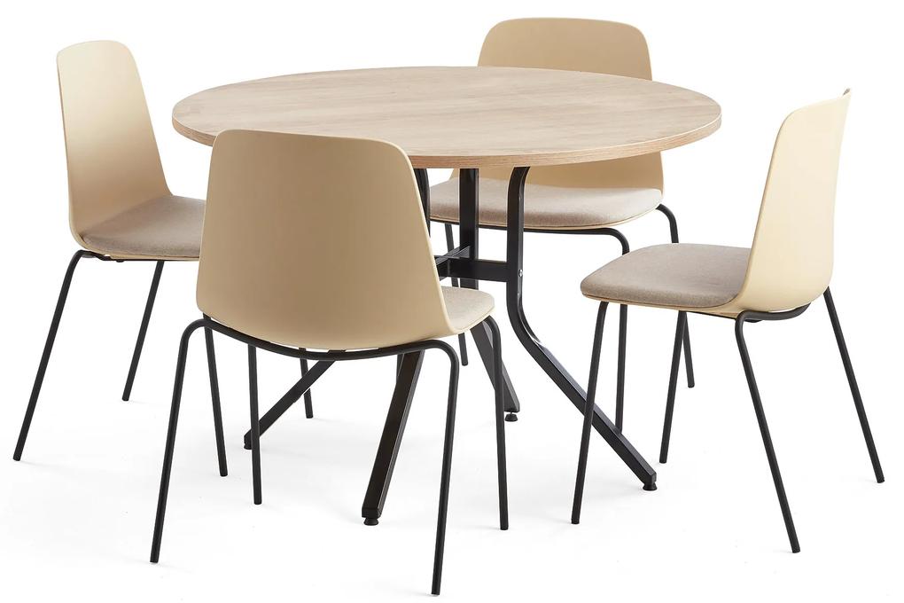 AJ Produkty Sestava Various + Langford, 1 stůl a 4 žluté židle