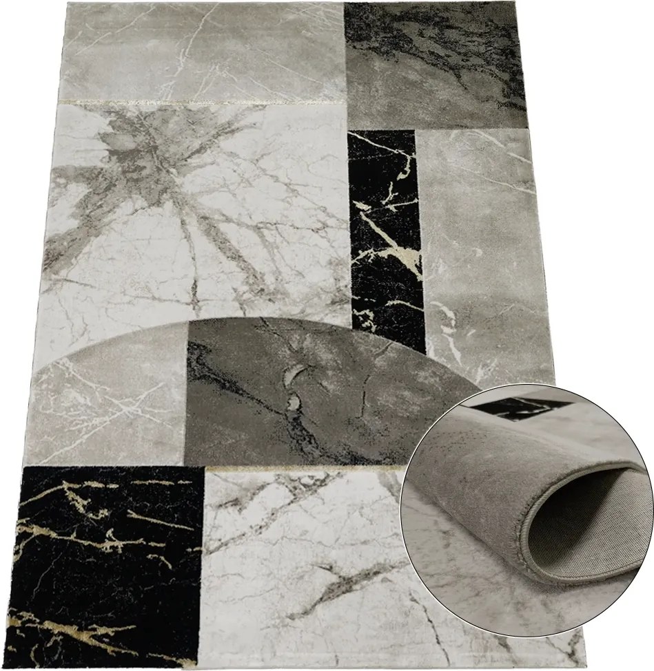 BE Koberec Gloria 3672 GOLD - šedohnědý černý obdélníkový Rozměr: 60x100 cm