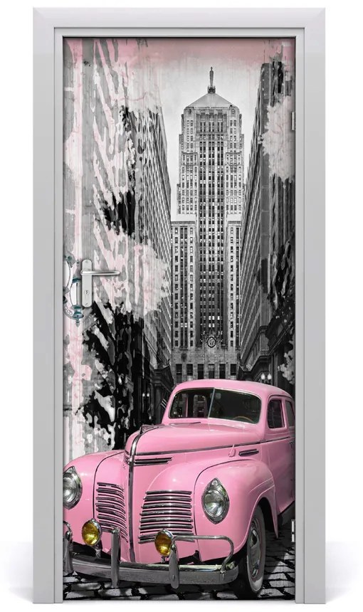 Fototapeta samolepící na dveře růžové auto 75x205 cm