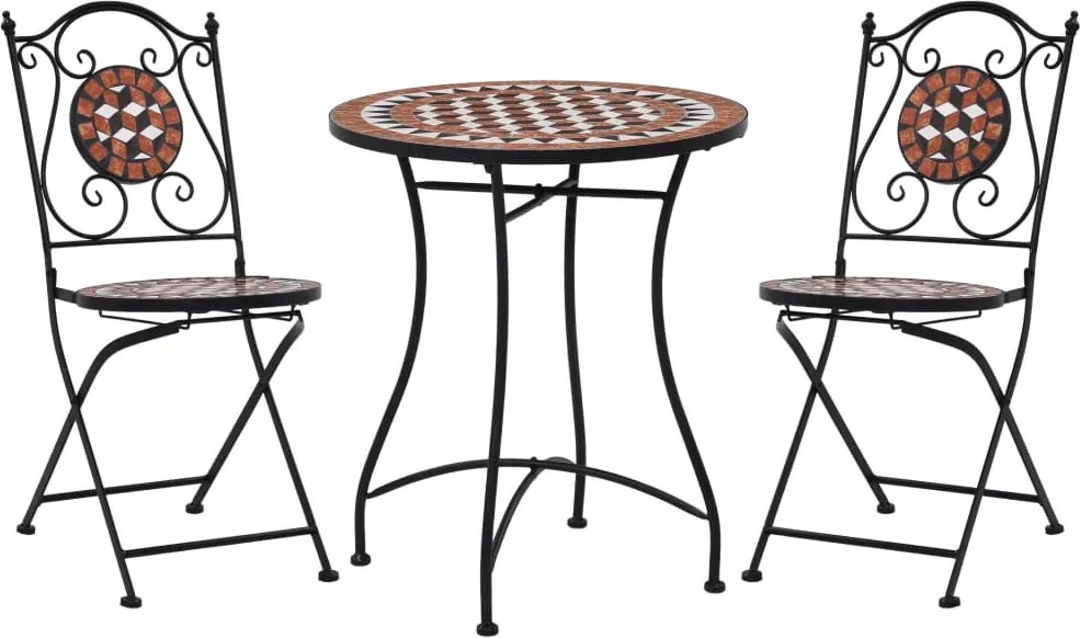 3dílný mozaikový bistro set keramický terakotový 279689