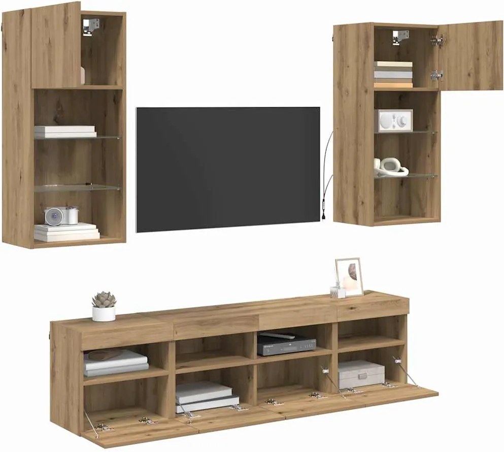 TV nástěnné jednotky s LED 5 ks Artisanový dub kompozitní dřevo 3402981