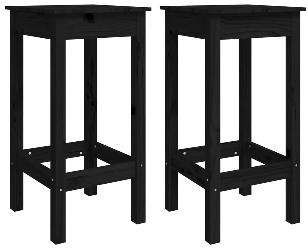 Barové židle 2 ks černé 40 x 40 x 78 cm masivní borové dřevo - Default Title