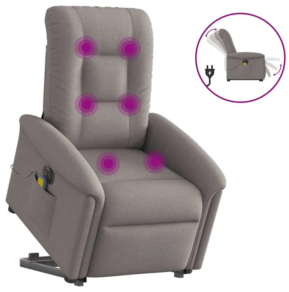 Elektrické zvedací masážní polohovací křeslo taupe textil 3303291