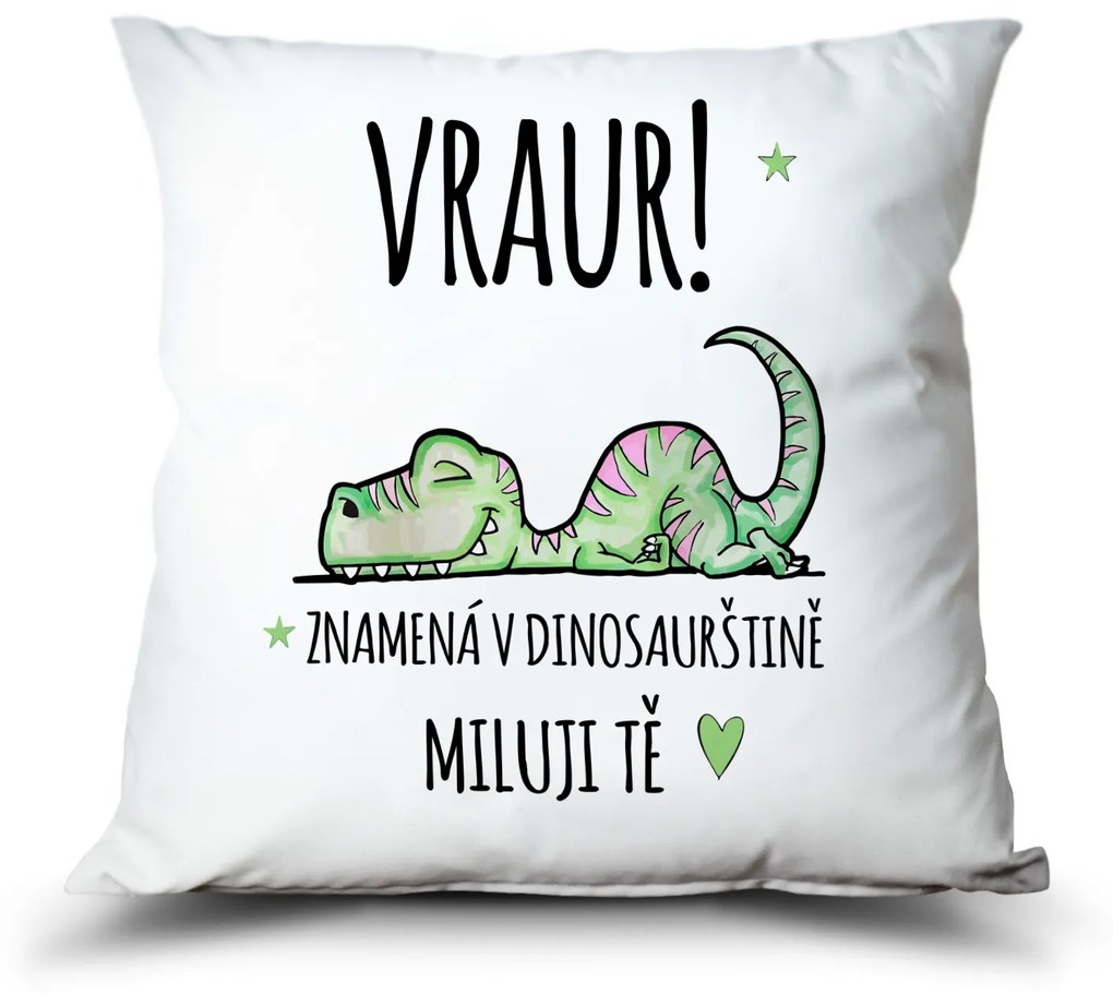 Ahome Polštář VRAUR! Miluji Tě i v dinosaurštině. 37 x 37 cm