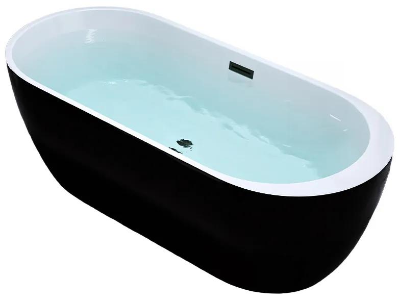 BPS-koupelny Volně stojící akrylátová vana HYD-POR503B 170x75 bílá/černá, odtokový komplet černý