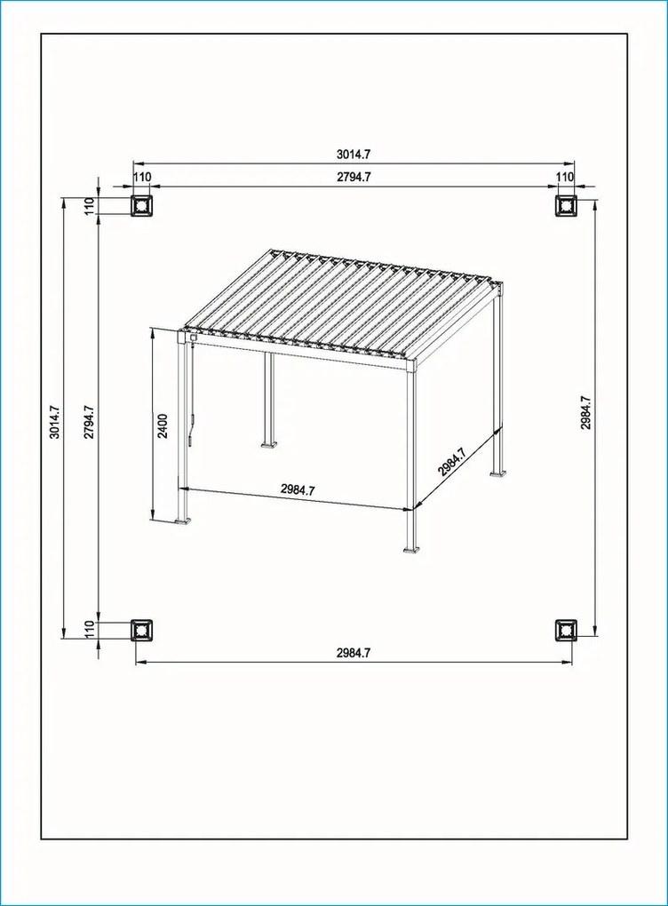 BIZZOTTO cerná hliníková pergola s uzavíracími lamelami GARDA 3x3 m 0795804