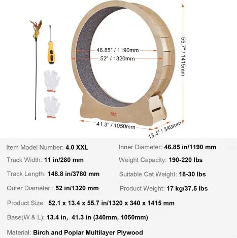 Cvičební kolo pro kočky, velké kolo pro kočky pro domácí kočky, 132,1 cm