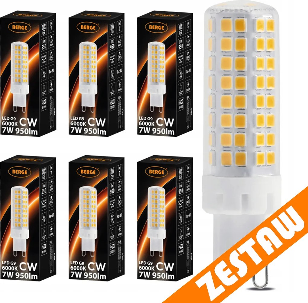 SADA 6 x LED žárovka G9 7W 950lm 6000K - studená bílá