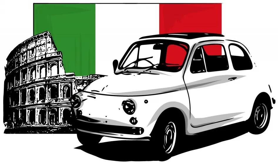 Obraz Retro Auto Na Pozadí Italské Vlajky A Kolosea Nedostatek Nedostatek Plátno Canvas 40x30