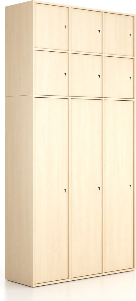 Nástavba pro skříně FRAME, 6x dveře, 1299 x 450 x 854 mm, cylindrický zámek, bříza
