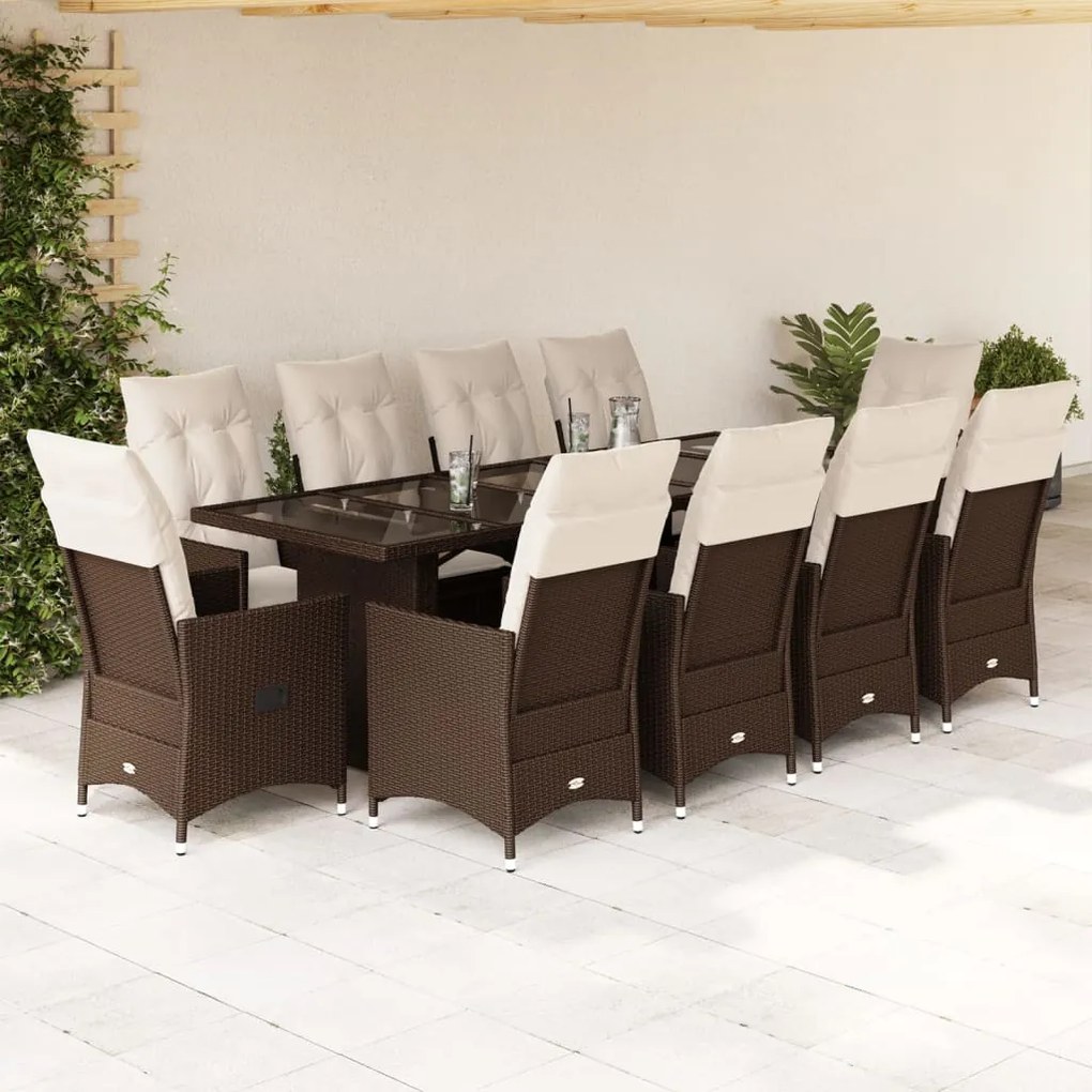 11dílný zahradní bistro set s poduškami hnědý polyratan 3277244