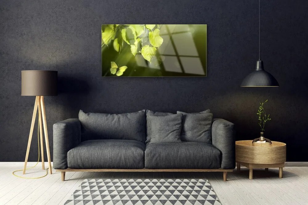 Obraz na skle Listy Slunce Paprsky 140x70 cm